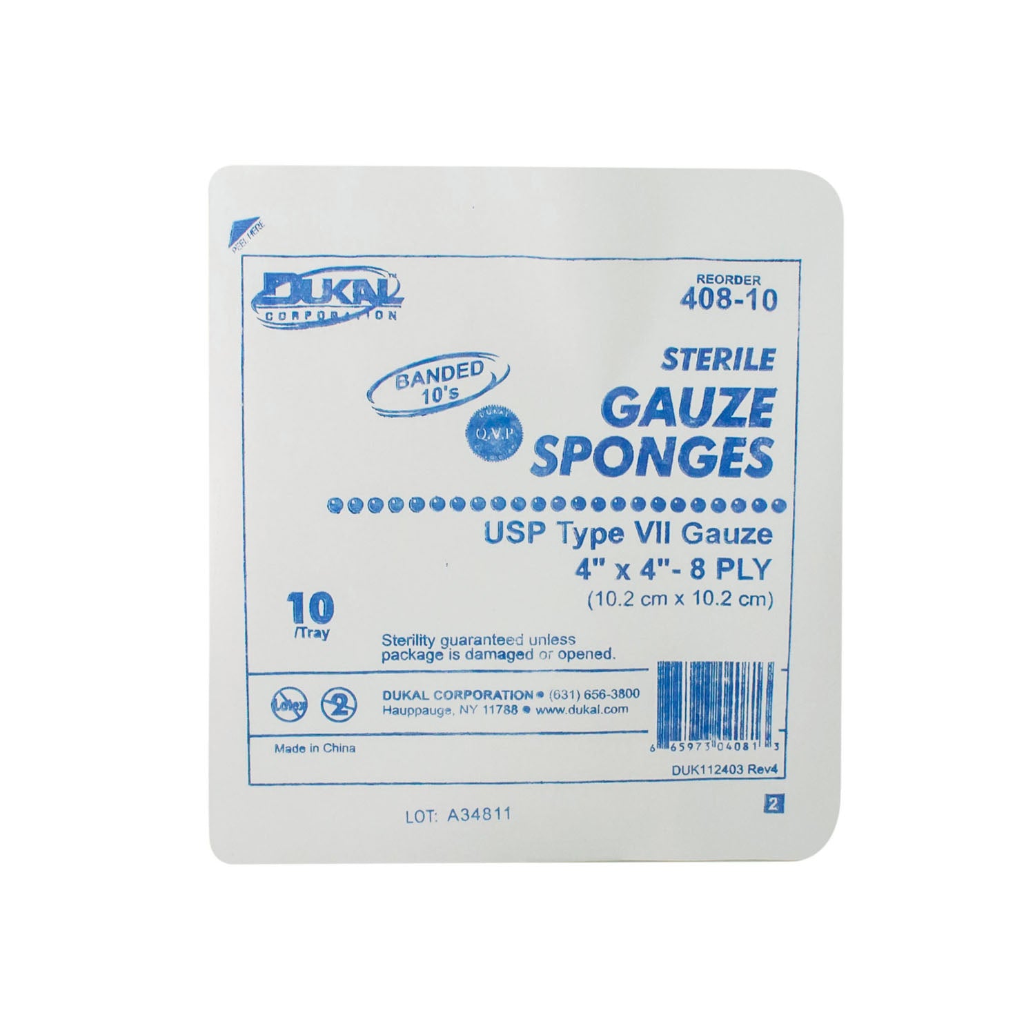 DUKAL WOVEN COTTON GAUZE SPONGES "Gauze Sponge, 4\" x 4\", Sterile Tra ...